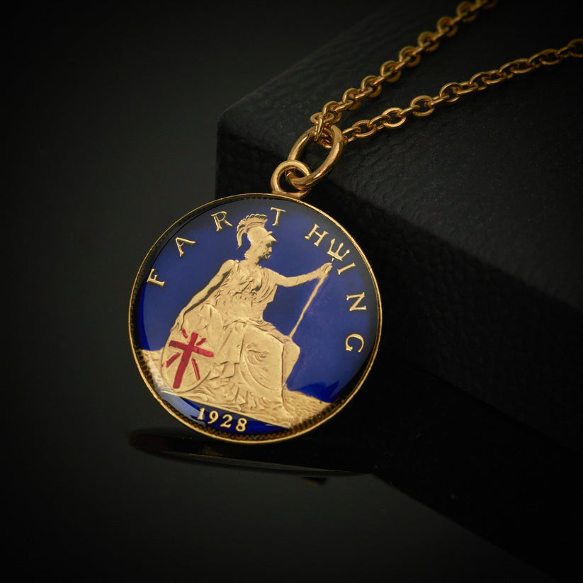George V Farthing (1920-1936) - Britannia Design - Enamelled Coin Neck ...